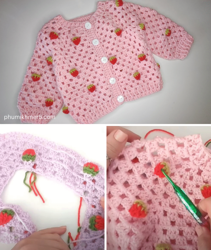 How to Crochet a “Strawberry” Cardigan (1–5 Years) – Crochet and Knitting
